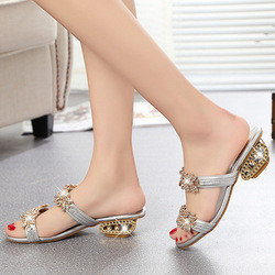 Spring and summer new fashion women sandals rhinestone sequins Roman style slippers thick heel casual shoes large size