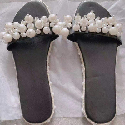 2022 Summer Fashion Open Toe Women's Sandals Plus Size Flat Slippers Pearl Slides non-slip shoes for ladies