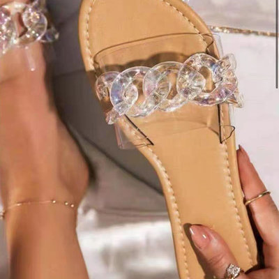 Fashion Summer Women Sandals Clear upper colorful chain decoration Jelly Shoes Ladies Flat Beach light slippers