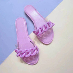 Fashion Summer Women Sandals Clear upper colorful chain decoration Jelly Shoes Ladies Flat Beach light slippers