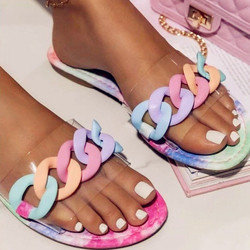 Fashion Summer Women Sandals Clear upper colorful chain decoration Jelly Shoes Ladies Flat Beach light slippers