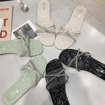High quality summer Sandals women Luxury Custom Comfortable sparkling rhinestone decoration Ladies Beautiful Wedge Slippers