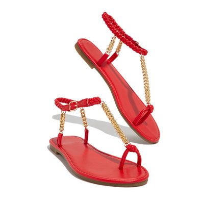 Factory supply casual shoes for women hot sale chain decorate flat flip flops low heel custom solid color sandals