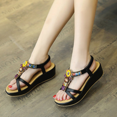 Platform Wedges Ladies Sandals Women  Fashion Design Vintage Beaded Ladies Sandals