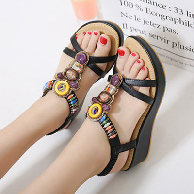 Platform Wedges Ladies Sandals Women  Fashion Design Vintage Beaded Ladies Sandals