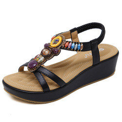 Platform Wedges Ladies Sandals Women  Fashion Design Vintage Beaded Ladies Sandals