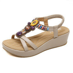 Platform Wedges Ladies Sandals Women  Fashion Design Vintage Beaded Ladies Sandals