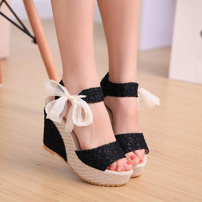 New Fashion Sexy Thick bottom female Large Size Casual Shoes Women's Sandals bowknot frenulum Heeled Slippers