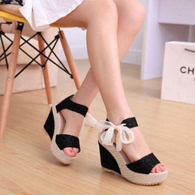 New Fashion Sexy Thick bottom female Large Size Casual Shoes Women's Sandals bowknot frenulum Heeled Slippers