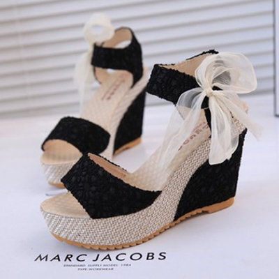 New Fashion Sexy Thick bottom female Large Size Casual Shoes Women's Sandals bowknot frenulum Heeled Slippers