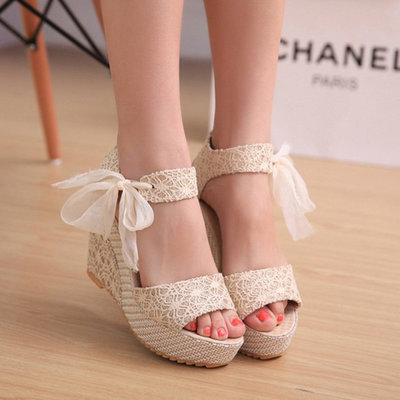 New Fashion Sexy Thick bottom female Large Size Casual Shoes Women's Sandals bowknot frenulum Heeled Slippers