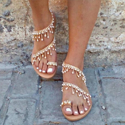 New design summer pearl upper Roman style flip flops fashion ladies slippers beach casual shoes for women flat sandals