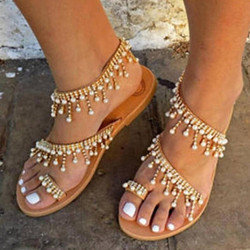 New design summer pearl upper Roman style flip flops fashion ladies slippers beach casual shoes for women flat sandals