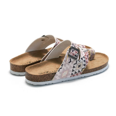 Summer women geometry pattern cork flat sandals beach ladies shoes casual slides outdoor Flip-Flops Slippers