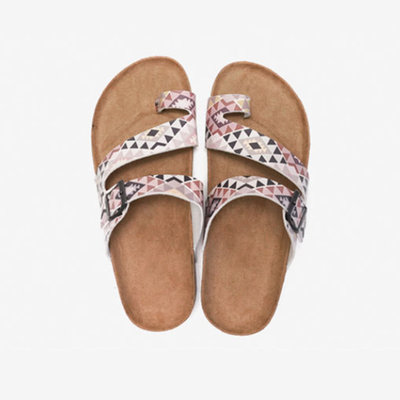 Summer women geometry pattern cork flat sandals beach ladies shoes casual slides outdoor Flip-Flops Slippers