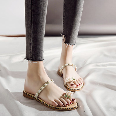 New design pearl decoration upper summer sandals women soft sole casual shoes non-slip flip-flops slippers