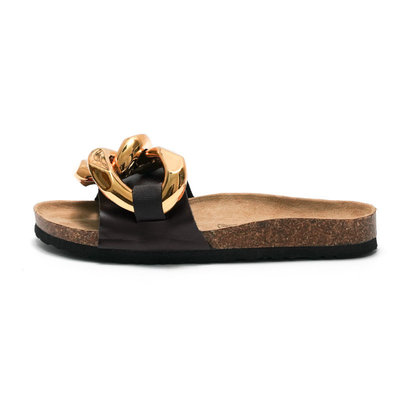 New design outdoor beach shoes fashion Metal ring decoration upper cork flat slippers summer sandals women