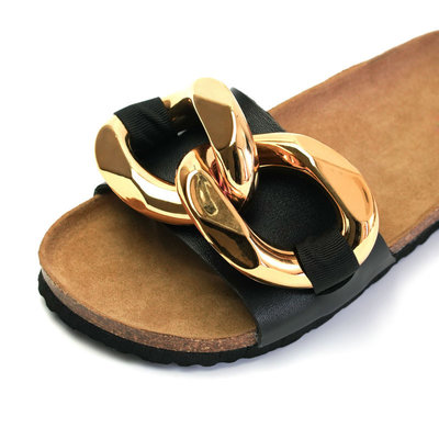 New design outdoor beach shoes fashion Metal ring decoration upper cork flat slippers summer sandals women