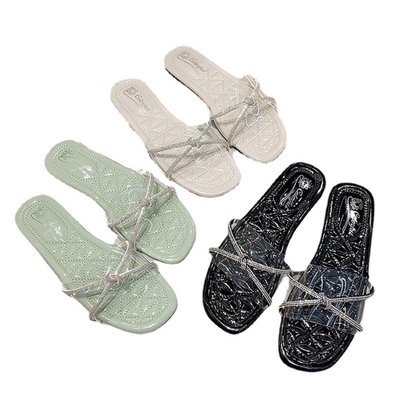 New fashion wholesale Transparent diamond sandals high quality wedge casual outdoor shoes women slippers in summer