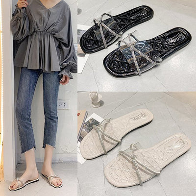 New fashion wholesale Transparent diamond sandals high quality wedge casual outdoor shoes women slippers in summer