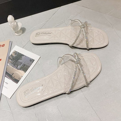 New fashion wholesale Transparent diamond sandals high quality wedge casual outdoor shoes women slippers in summer