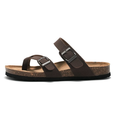 Women's customized printing solid color cork insoles slide beach sandal adjustable buckle double strap flat summer women slipper