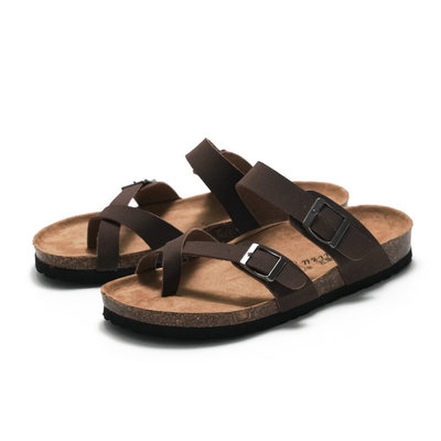 Women's customized printing solid color cork insoles slide beach sandal adjustable buckle double strap flat summer women slipper