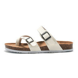Women's customized printing solid color cork insoles slide beach sandal adjustable buckle double strap flat summer women slipper