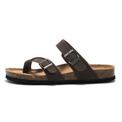 Women's customized printing solid color cork insoles slide beach sandal adjustable buckle double strap flat summer women slipper
