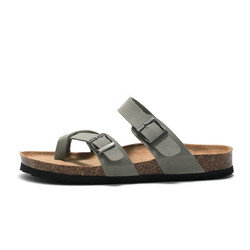 Women's customized printing solid color cork insoles slide beach sandal adjustable buckle double strap flat summer women slipper