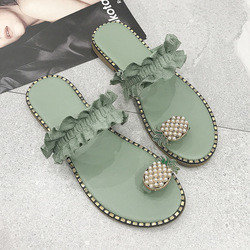 Wholesale Large size lace upper sandals women 2022 new fashion pineapple decoration Flat flip flops summer beach shoes