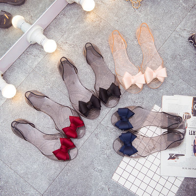 Best Selling Ladies New Bowknot flat Sandals Fashion trend Jelly Transparent non-slip slippers for women