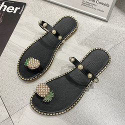 Wholesale Flat Casual Beach Shoes Ladies soft sole fashion Pineapple Pearl Sandals for women with High quality