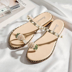 Wholesale Flat Casual Beach Shoes Ladies soft sole fashion Pineapple Pearl Sandals for women with High quality