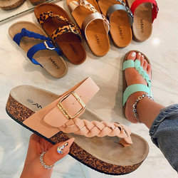 Factory supply New Style Slippers Pu Leather Buckle wholesale Cork women flat sandals with High quality eva rubber sole