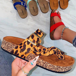 Factory supply New Style Slippers Pu Leather Buckle wholesale Cork women flat sandals with High quality eva rubber sole