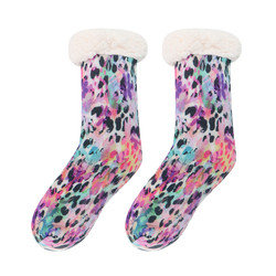 new custom Women holiday winter warm thick floor stocking house indoor slipper socks with fluffy fur non skid socks