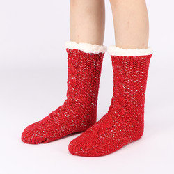 Women's Sequin Knit Slipper Socks Super Soft Warm Fuzzy Sherpa Lined Non Skid Winter home indoor floor Socks
