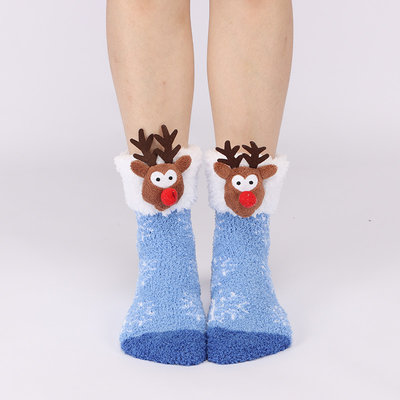 Wholesale cute girls non-slip thickening cartoon animal medium length tube socks christmas Soft Fluffy Winter sherpa socks