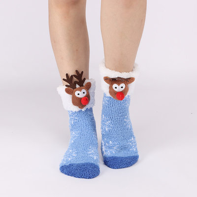 Wholesale cute girls non-slip thickening cartoon animal medium length tube socks christmas Soft Fluffy Winter sherpa socks