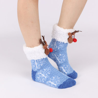 Wholesale cute girls non-slip thickening cartoon animal medium length tube socks christmas Soft Fluffy Winter sherpa socks