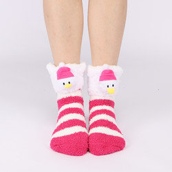 Wholesale cute girls non-slip thickening cartoon animal medium length tube socks christmas Soft Fluffy Winter sherpa socks