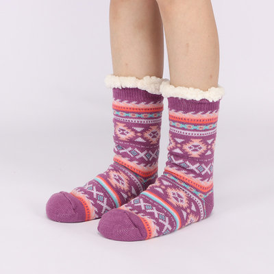 Women Christmas holiday winter warm thick home slipper socks indoor lounge socks with plush and grippers in stock sherpa socks