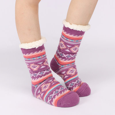 Women Christmas holiday winter warm thick home slipper socks indoor lounge socks with plush and grippers in stock sherpa socks