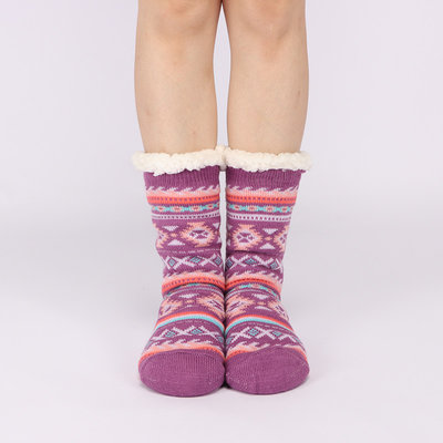 Women Christmas holiday winter warm thick home slipper socks indoor lounge socks with plush and grippers in stock sherpa socks