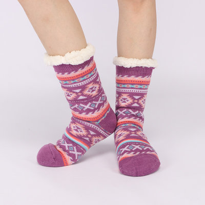 Women Christmas holiday winter warm thick home slipper socks indoor lounge socks with plush and grippers in stock sherpa socks