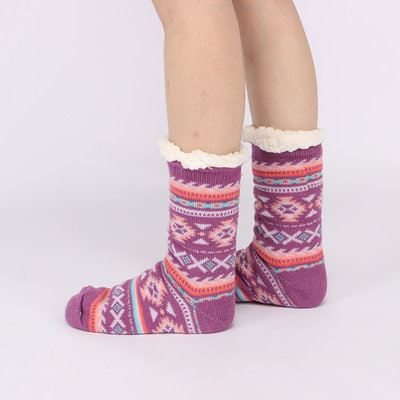Women Christmas holiday winter warm thick home slipper socks indoor lounge socks with plush and grippers in stock sherpa socks