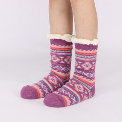 Women Christmas holiday winter warm thick home slipper socks indoor lounge socks with plush and grippers in stock sherpa socks