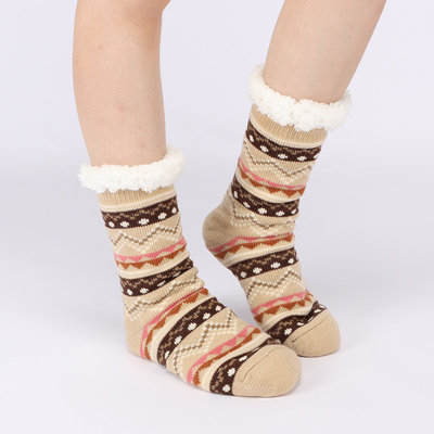 wholesale custom women winter warm anti skid cozy fuzzy plush indoor winter slipper socks ladies Christmas socks
