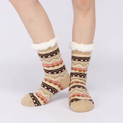 wholesale custom women winter warm anti skid cozy fuzzy plush indoor winter slipper socks ladies Christmas socks